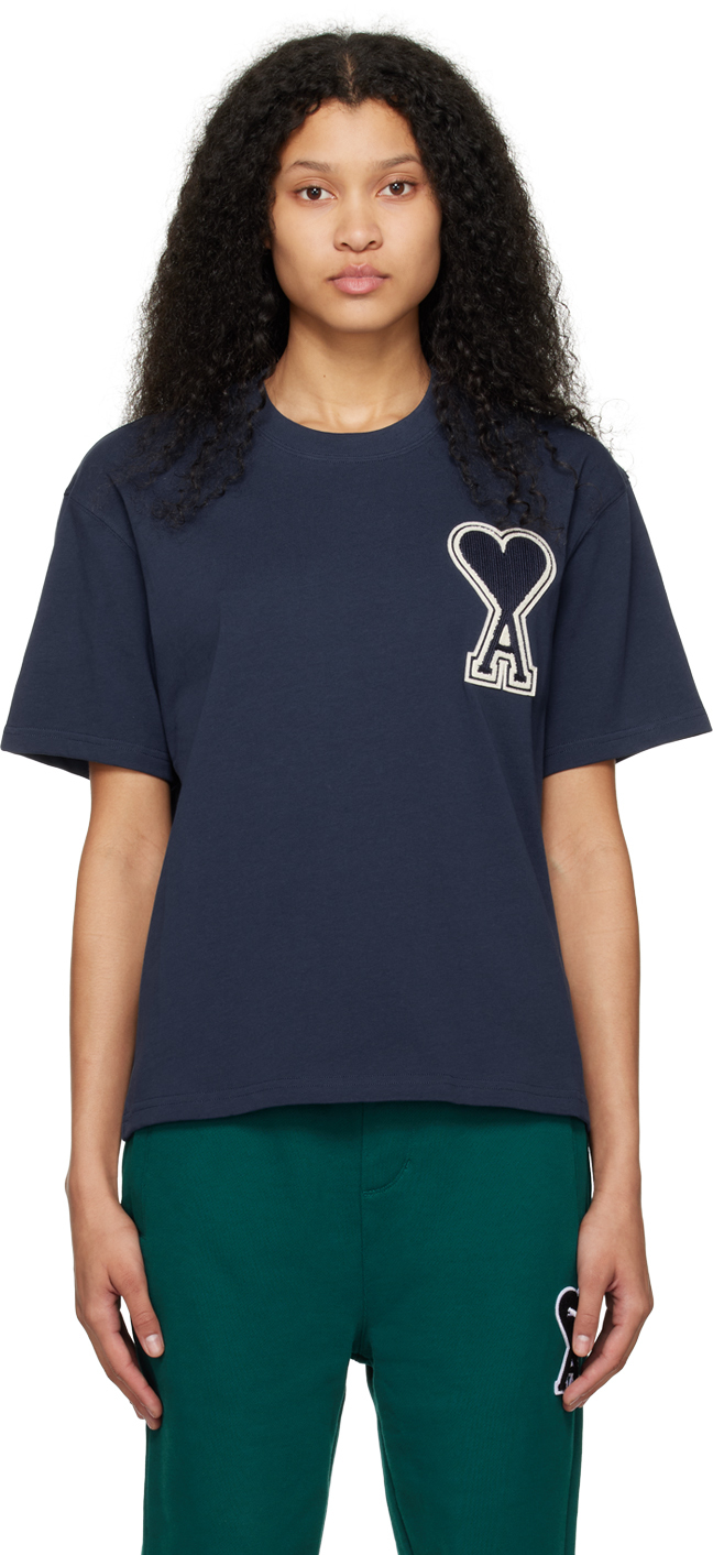 Ami Exclusive Navy Ami De CœUr T-Shirt In 4003 Lazuli Blue - 48